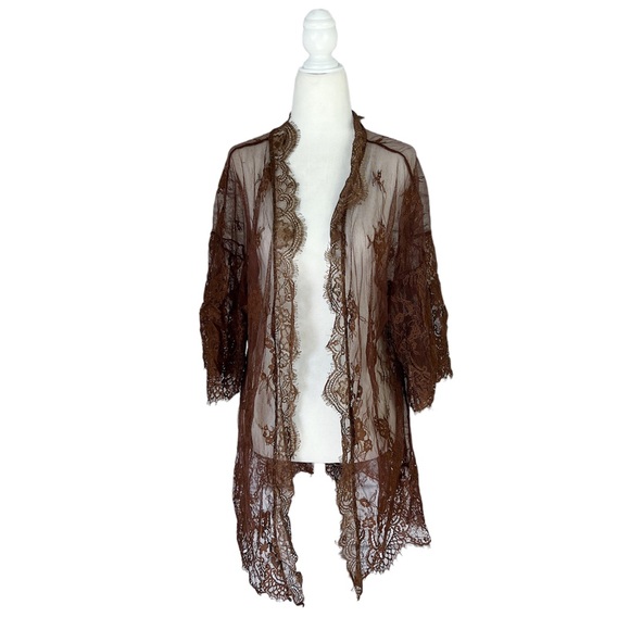 Avid Love | Tops | Avid Love Brown Lace Kimono Boudoir Cardigan | Poshmark